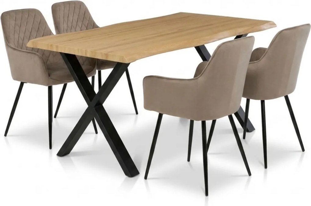 Vikio Jídelní set pro 4 osoby 160x90 cm soft dub noha X béžová židle s područkami VJS226-4CA