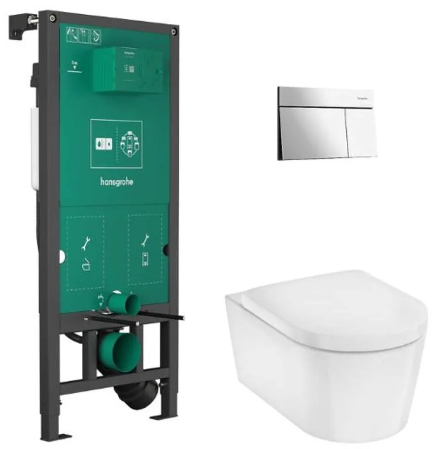 Hansgrohe EluPura S - Set předstěnové instalace, klozetu EluPura S a sedátka SoftClose, tlačítko iFrame Element E, chrom 60303000