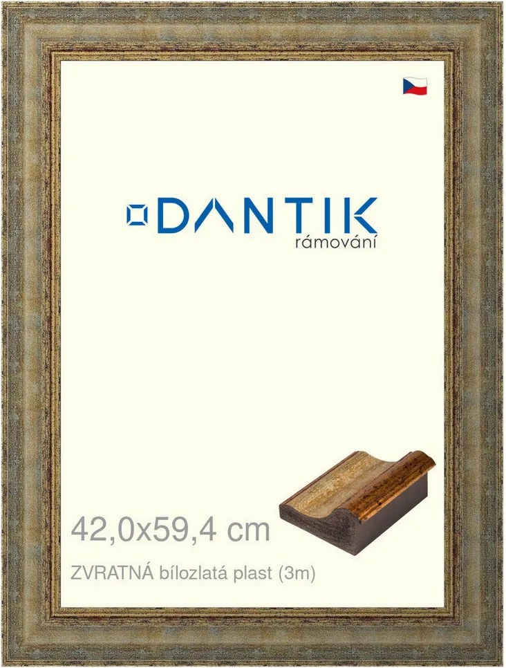 DANTIK rámeček 42x59,4 | ZVRATNÁ bílozlatá plast (Plexi Čiré)