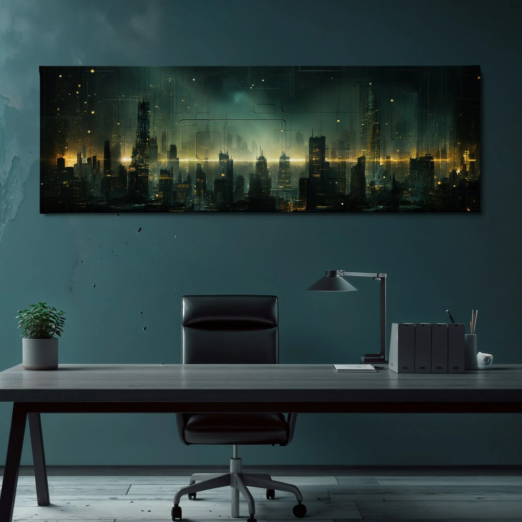 Obraz na plátně - Futuristické město - Cyberpunk FeelHappy.cz Velikost obrazu: 180 x 60 cm