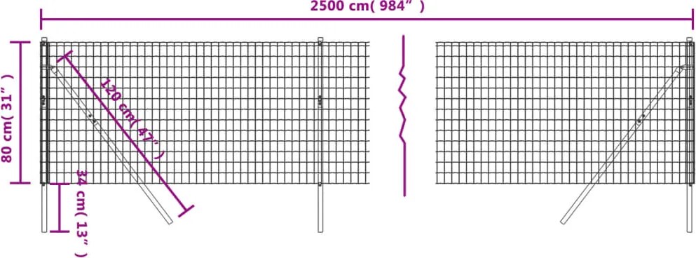 Drátěný plot antracitový 0,8 x 25 m pozinkovaná ocel 154200