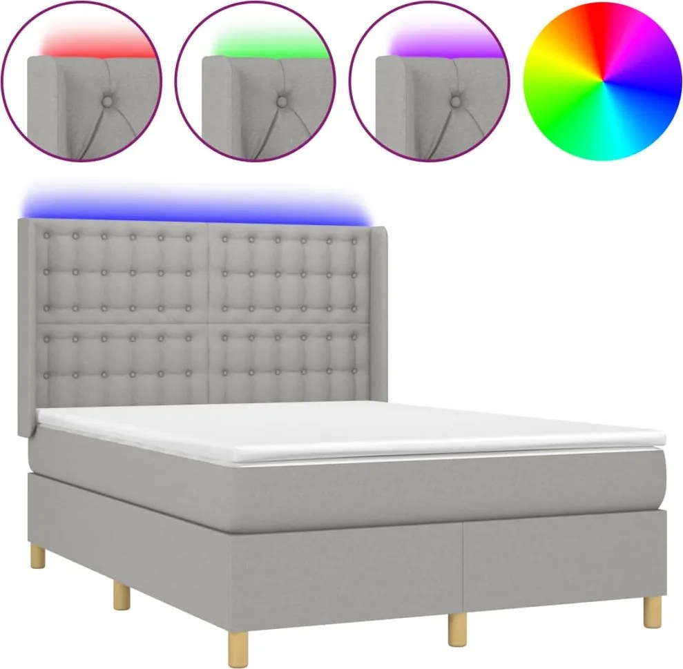 Box spring postel s matrací a LED světle šedá 140x190 cm textil 3139189