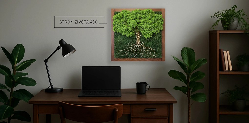WOODILO Mechový obraz Strom života 490 | sobí mech Rozměr obrazu: 40x40 cm, Barva rámu: Světle šedá, Síla rámu (pohledová): 2,5 cm