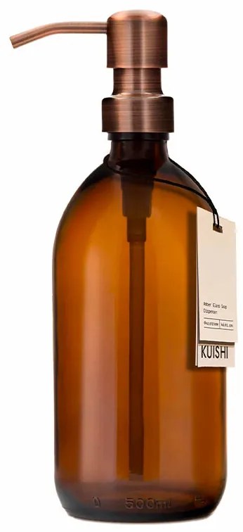 Skleněný dávkovač s bronzovou nerezovou pumpičkou Amber 250 ml