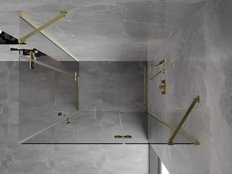 Mexen Mist-H Duo, 2-křídlý výklopný sprchový kout 95 x 100 cm, čiré sklo, zlatý lesklý profil, 8A5-095L-100P-50-00