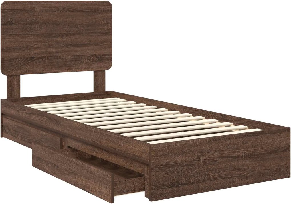Postel s úložným prostorem se zásuvkou Hnědý dub 75 x 190 cm 3412741