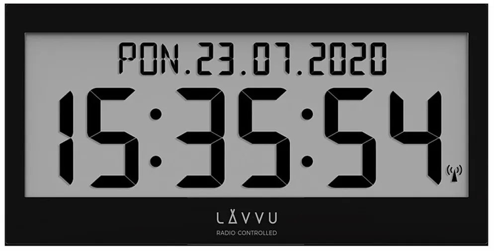 Černé digitální hodiny s češtinou LAVVU MODIG řízené rádiovým signálem LCX0011