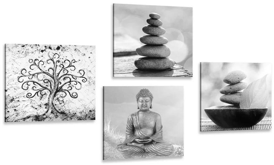 Set obrazů s černobílým Feng Shui motivem Varianta: 4x 40x40