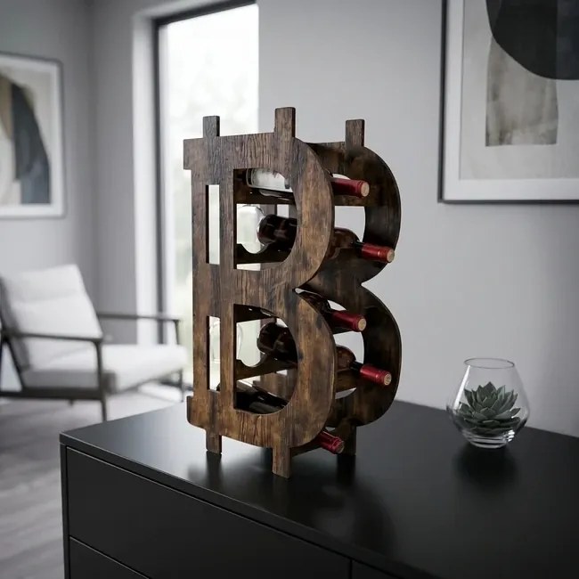 Unikátní stojan na víno Crypto z borovicového masivu 68 cm