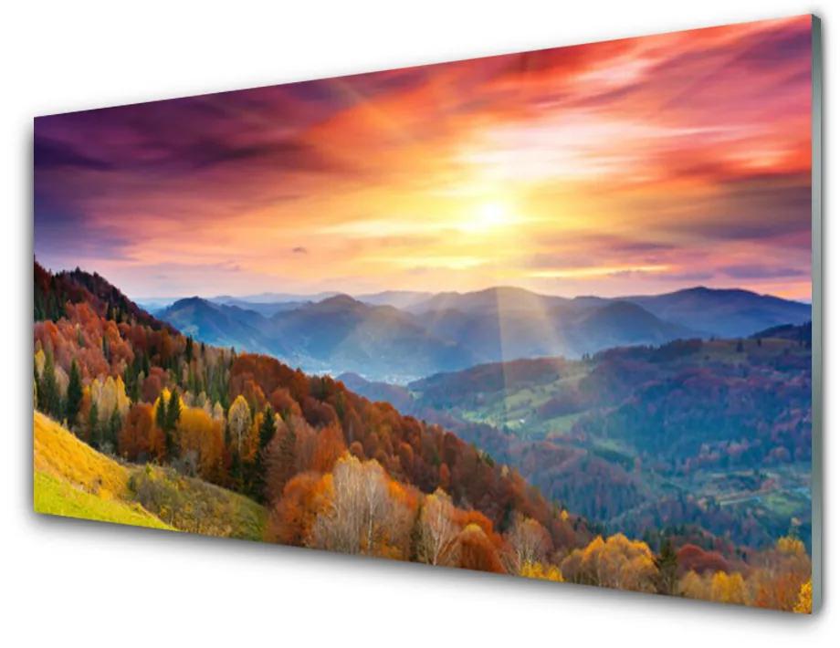 Obraz na skle Hora Les Slunce Krajina 120x60 cm