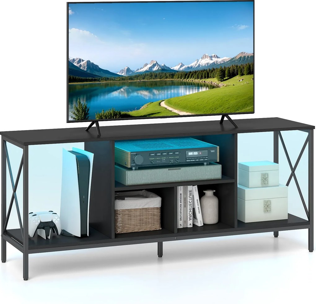 Costway Televizní stolek 150 cm s LED osvětlením, černý