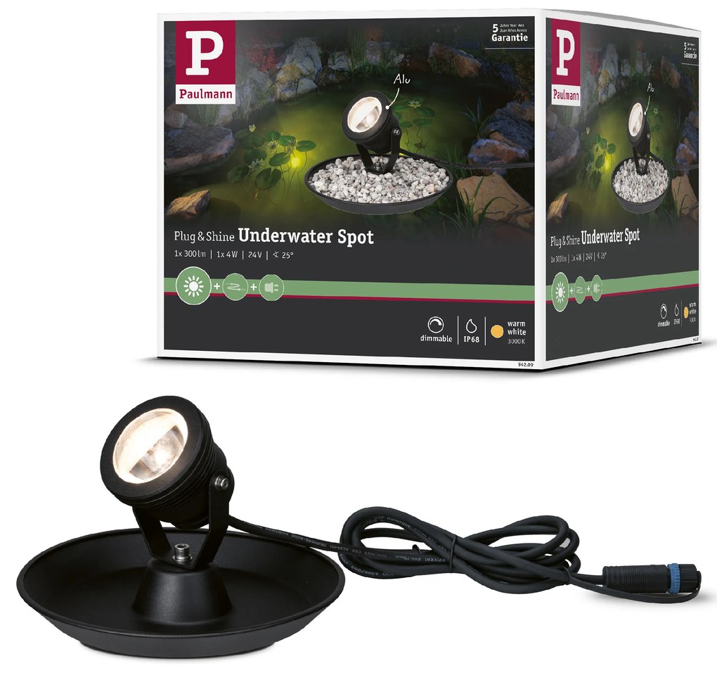Paulmann 94209 Plug&Shine Pond Spot, podvodní reflektor 4W LED 25° 3000K, antracit, IP68
