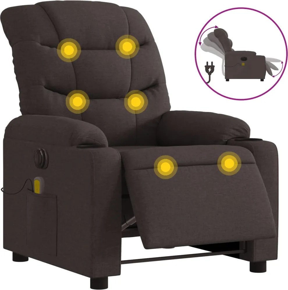 Elektrické masážní polohovací křeslo tmavě hnědé textil 3206641