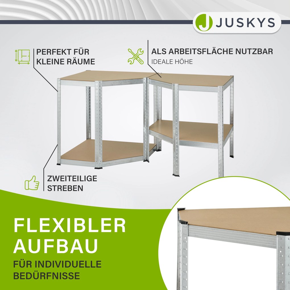 Juskys Rohový kovový regál Corner Easy 160 × 75 × 40–75 cm Barva: šedá