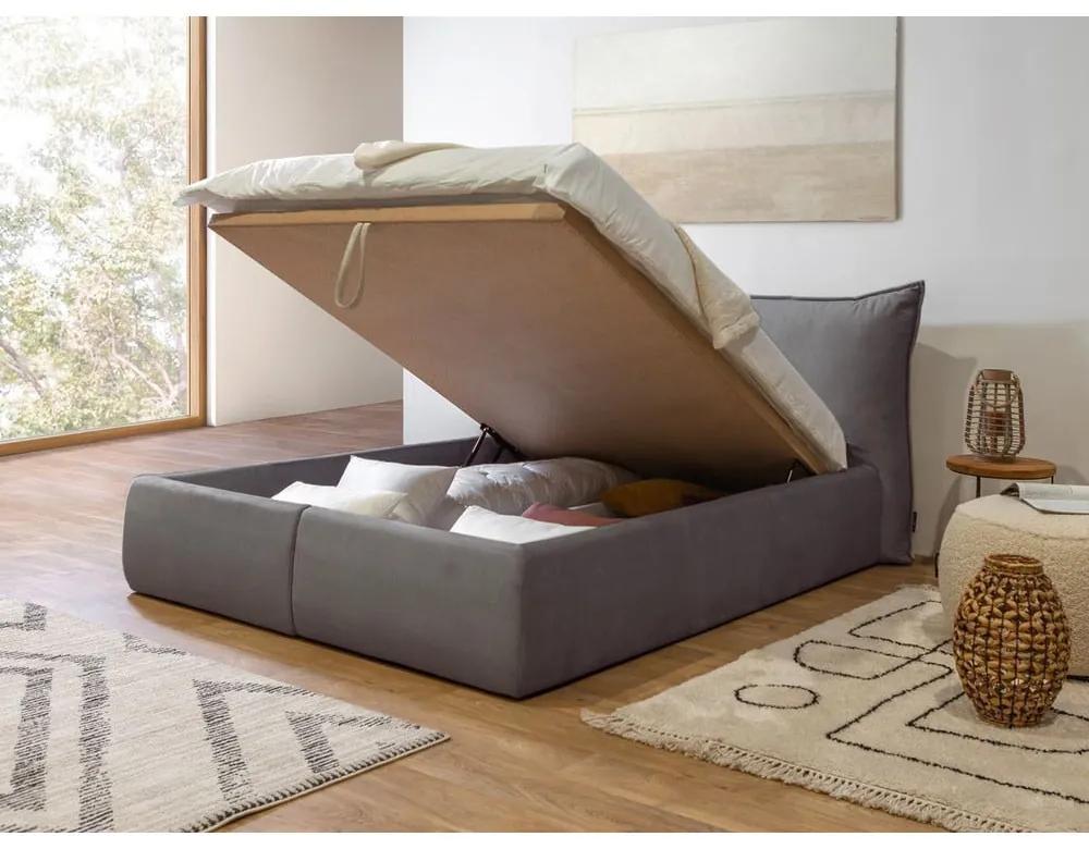 Tmavě šedá čalouněná dvoulůžková postel s úložným prostorem s roštem 180x200 cm Jade – Bobochic Paris