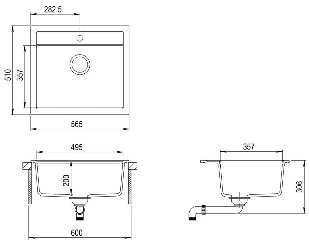 vidaXL Marketos Kuchyňský dřez single žulový černý
