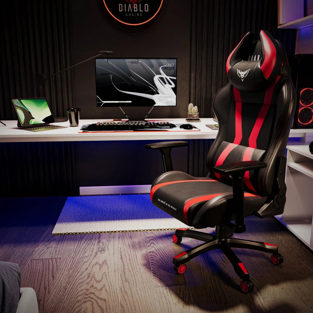Herní židle z ekokůže Small Size, černý-červený: Diablo X-Horn 2.0