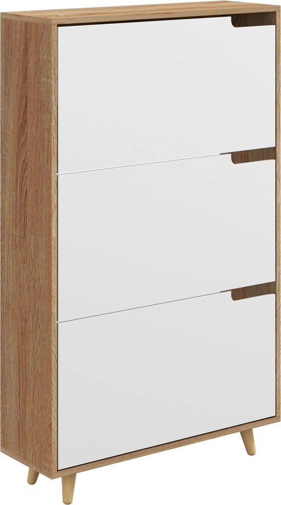 HOMCOM Botník se 3 dveřmi, regál na boty s nastavitelnou policí, 72Š x 24H x 119V cm, Přírodní a Bílý