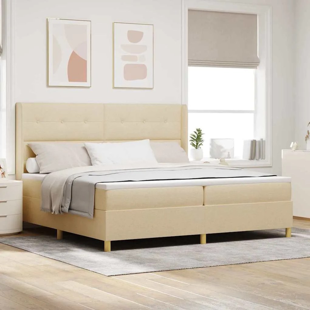 Postel s boxspringem s čelo Krémová 200 x 200 cm textil 3341859