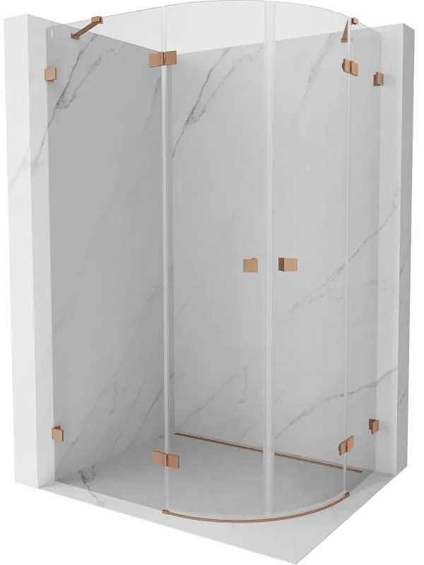 Mexen Lunar, půlkruhový sprchový kout naklápěcí doleva 100 x 80 cm, 8mm čiré sklo, profil měděná matná, 833-100L-080P-65-00
