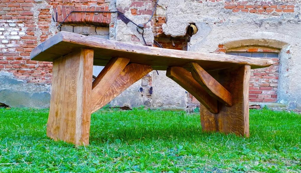 Stará Krása – Ruční výroba Venkovní dubové lavice z přírodního masivu 40 x 120 x 45