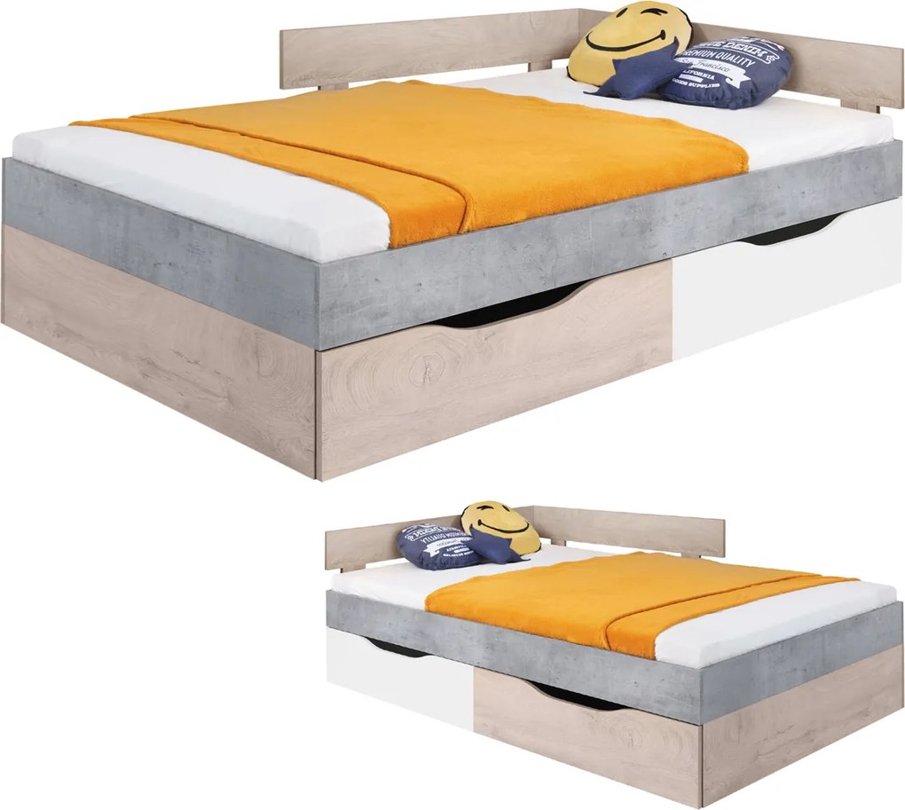 Jednolůžko SIGMA SI 16 L/P | 120x200 cm | UNI provedení | beton/bílá/dub