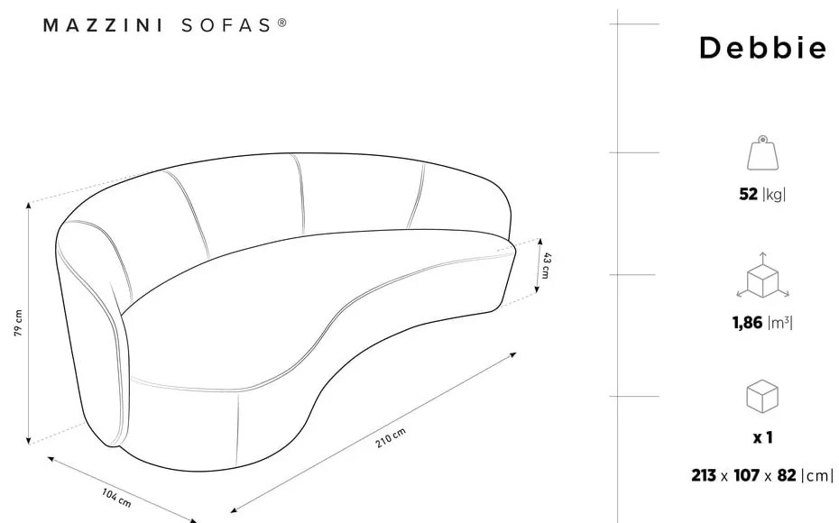 Béžová sametová asymetrická pohovka Mazzini Sofas Debbie, levá