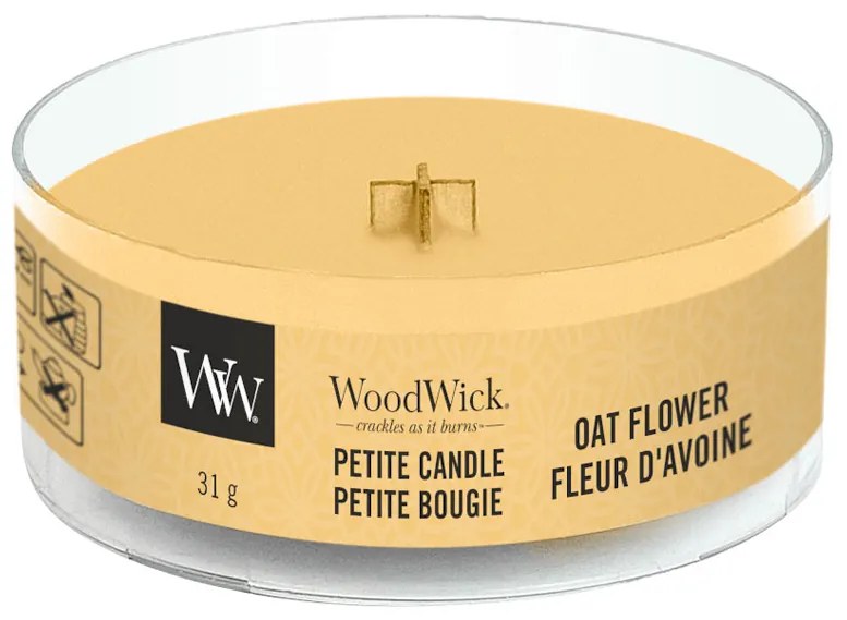 WoodWick – Petite Candle vonná svíčka Oat Flower (Ovesný květ), 31 g