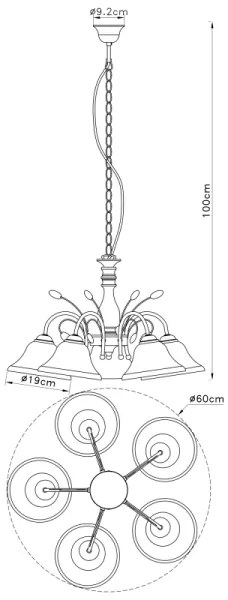 Globo 69007-5H - Lustr na řetězu POSADAS 5xE27/60W/230V