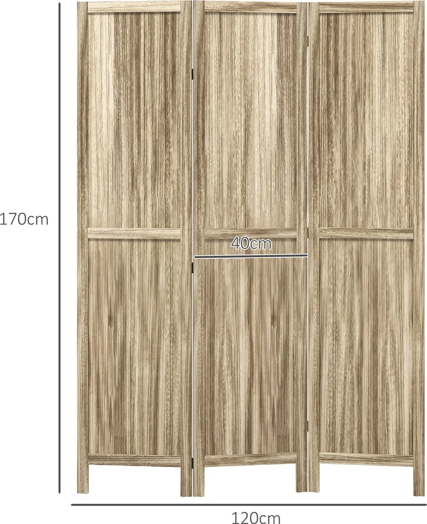 HOMCOM 3-panelová dělící stěna z Paulownia 120 x 170 cm Skládací dělítko prostoru - Přírodní | Aosom