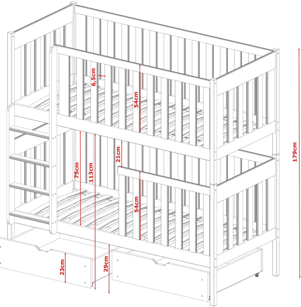 Patrová postel 90x200 ALVA borovice