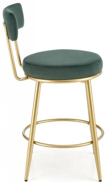 Barová židle- H115- Tmavě zelená/ Zlatá