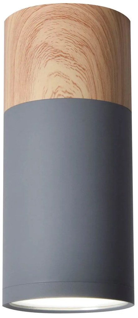 Stropní bodové osvětlení EMILIA-ROMAGNA, 1xGU10, 15W, 6,8x15cm, kulaté, šedé, imitace dřeva Clx