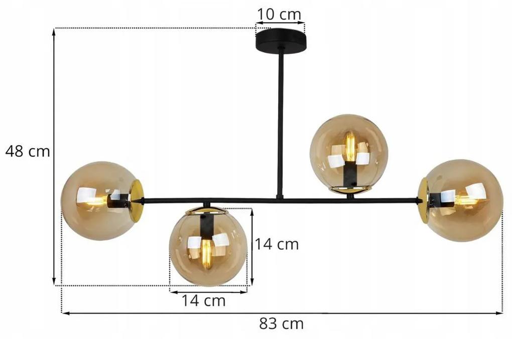 Stropní svítidlo PARIS, 4x medové skleněné stínítko, (výběr ze 4 barev uchycení)
