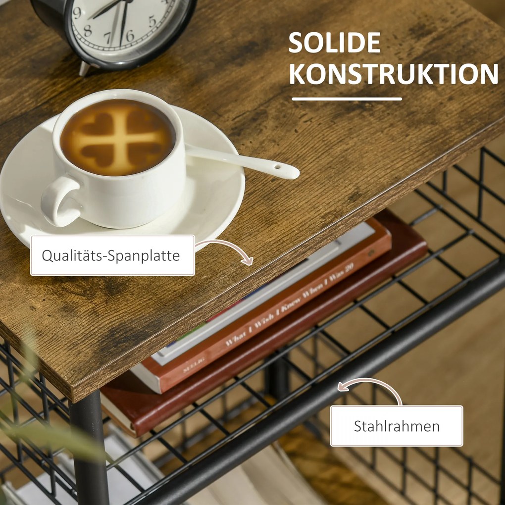 HOMCOM Kuchyňský vozík Servírovací vozík s pracovní deskou a 2 úložnými koši, otočná kolečka o 360°, rustikálně hnědý, 40x30x62 cm | Aosom.de