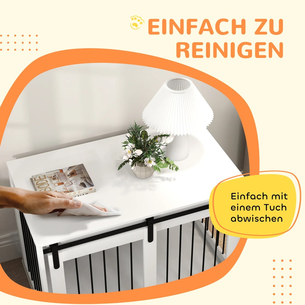 Domácí klec pro psy PawHut, uzamykatelná bouda pro psy s vchodem, box pro psy s posuvnými dveřmi, bouda pro velké psy do 30 kg, bílá, 98 x 58 x 61 cm…