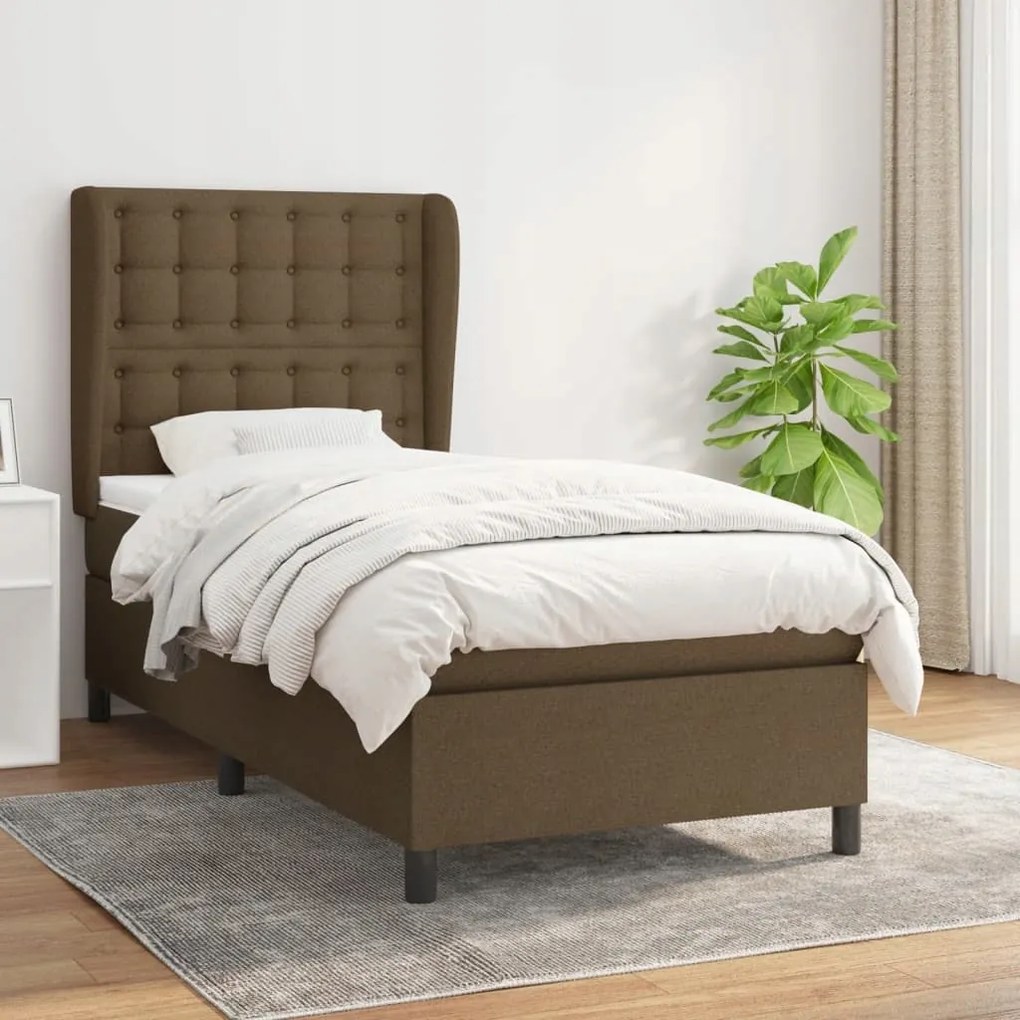 Box Spring Postel S Matrací Textil Tmavě Hnědá tlačítka 90 x 190 cm