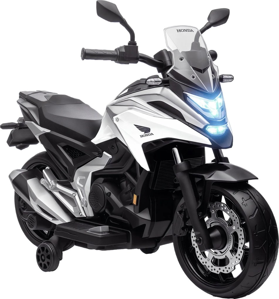 Dětská elektrická motorka AIYAPLAY s MP3, USB, tréninkovými kolečky, hudbou a světlomety – Bílá motorka pro děti ve věku 3-6 let | Aosom