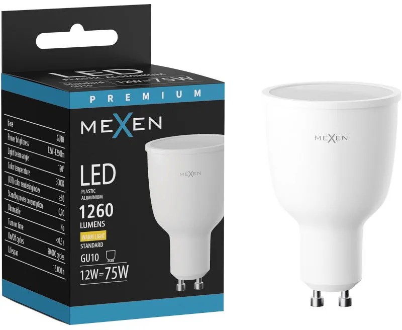 Mexen Nova LED žárovka GU10, 12W, Teplá - 3000K, 1260 lm - L108-GU10-1230-01