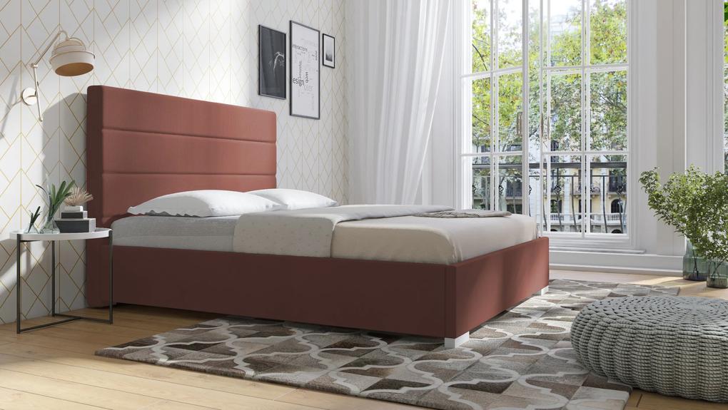 Eka Čalouněná postel Coral - Kronos 120x200 cm Barva látky: Červená (02), Úložný prostor: S kovovým rámem úložného prostoru
