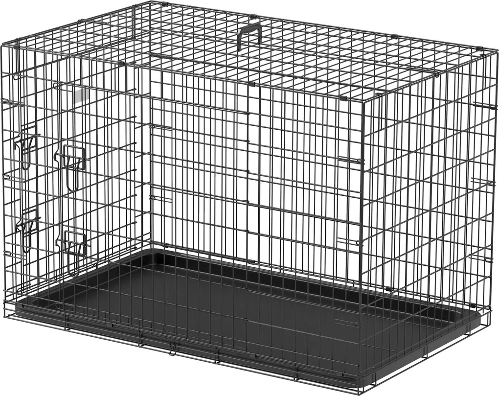 Skládací klec pro psy PawHut s 2 dveřmi, odnímatelným táckem a rukojetí na přenášení 92x57x62,5 cm Černá | Aosom