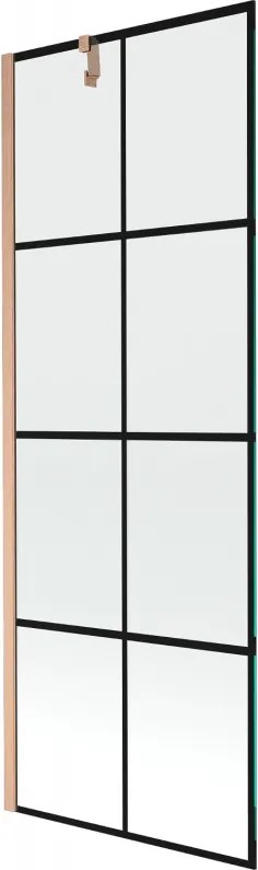 Mexen Next, 1-křídlová vanová zástěna 70 x 150 cm, 6mm čiré sklo - černý vzor, měděná matná, 895-070-000-00-70-77