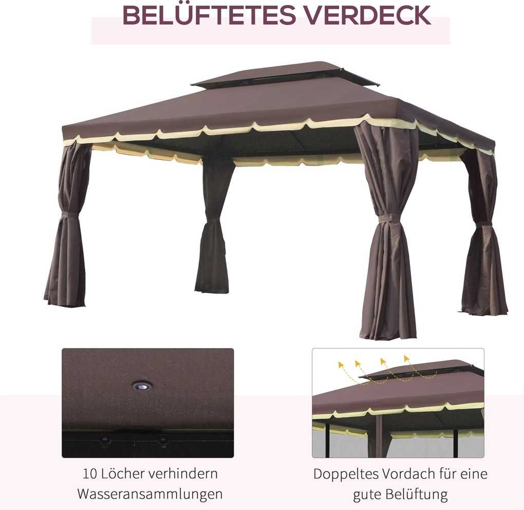 Outsunny Zahradní pavilon altán 390 x 290 x 280 cm zahradní stan party stan se 4 x bočními panely moskytiéra odolná proti povětrnostním vlivům hliník…