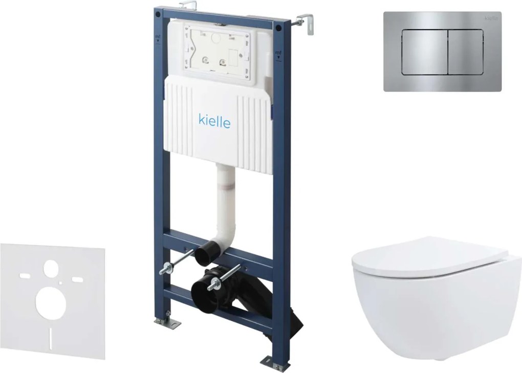 kielle Genesis New - Set předstěnové instalace, klozetu Oudee, Vortex Rimless+, sedátka softclose a tlačítka Gemini New III, lesklý chrom 30502SS17
