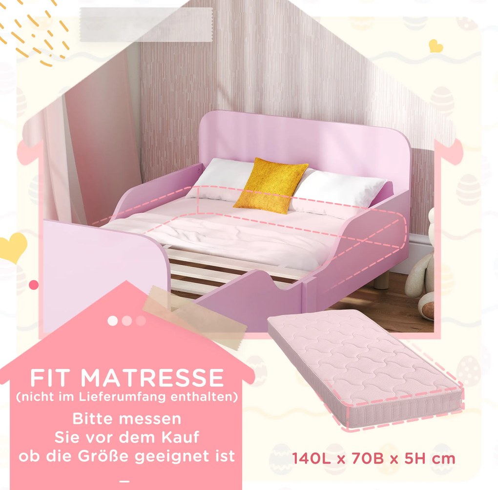 AIYAPLAY Rám dětské postele, rám jednolůžka pro děti, bezpečnostní brána, malá postel do dětského pokoje, MDF, bez matrace, růžový