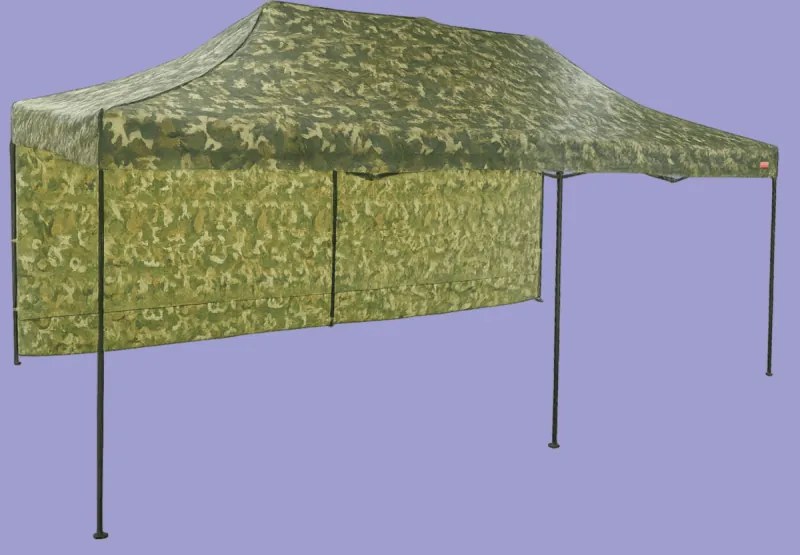 Nůžkový stan 3x6m ocelový, 1 boční plachta, Maskáčová