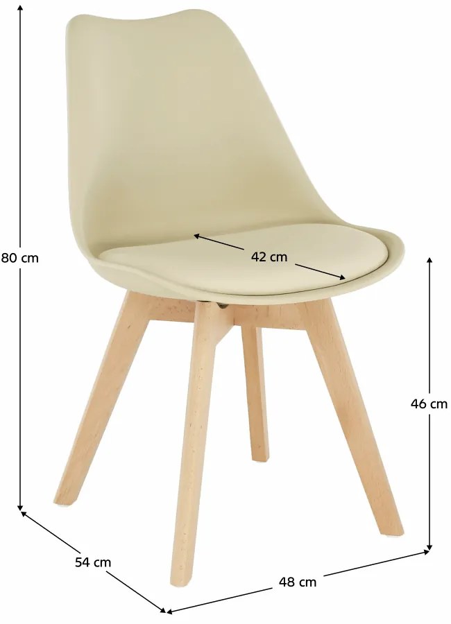 Jídelní židle SKANDI - dřevo, plast, ekokůže, buk / vanilková / cappuccino