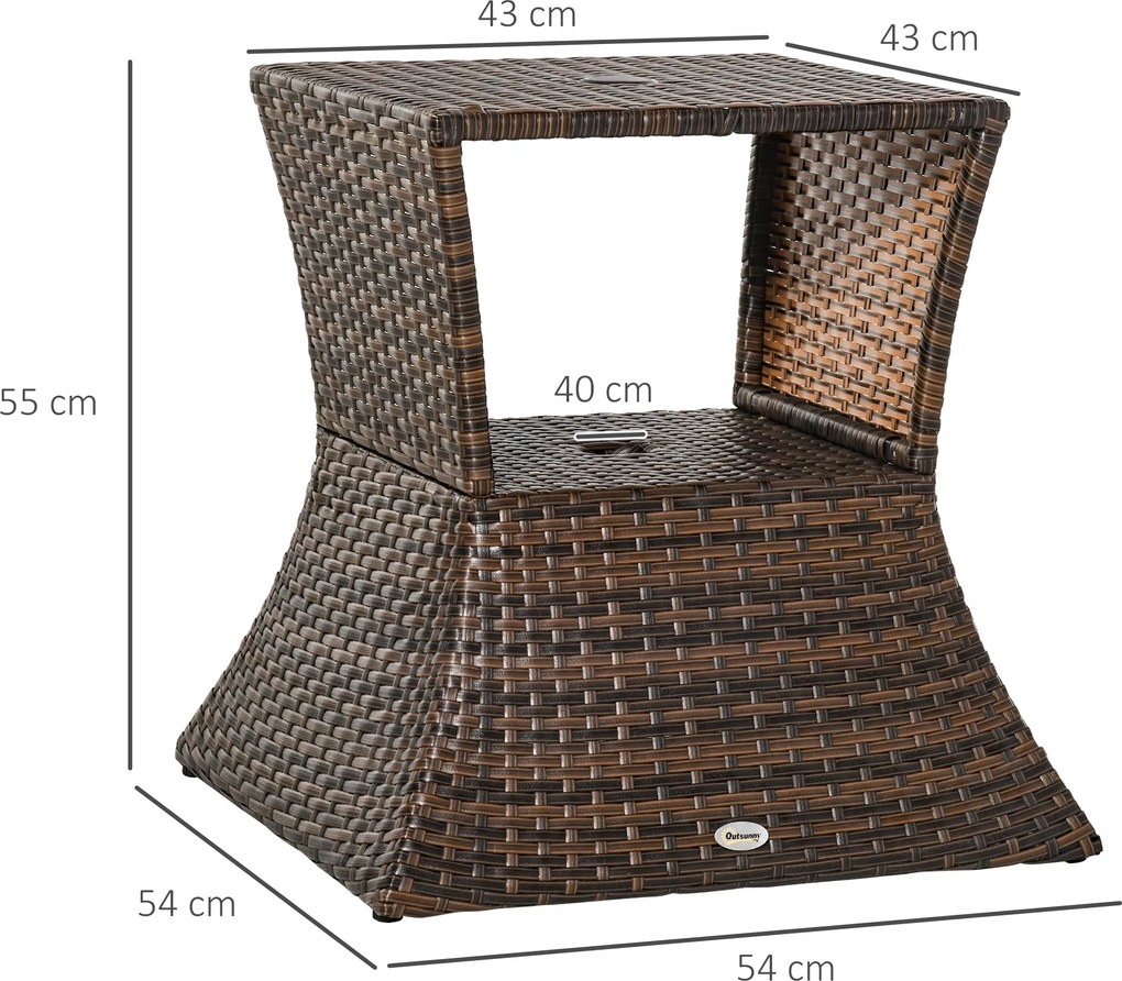 Outsunny zahradní stolek stojan na slunečník 54 x 54 x 55 cm z polyratanu v hnědé barvě, ideální pro zahradní nábytek a terasu | Aosom.de