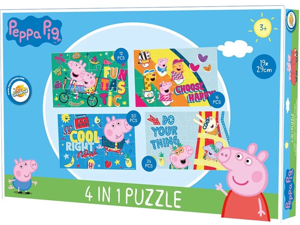 Dětské puzzle 4v1 PRASÁTKO PEPPA a kamarádi, 19x29 cm