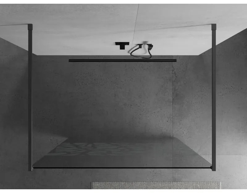 Mexen Kioto, sprchová zástěna Walk-In 140 x 200 cm, 8mm čiré sklo bílý vzor, grafitový profil, 800-140-002-95-85